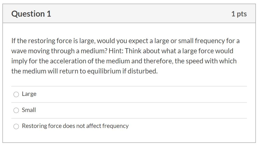 Solved Question 1 1 pts If the restoring force is large, | Chegg.com