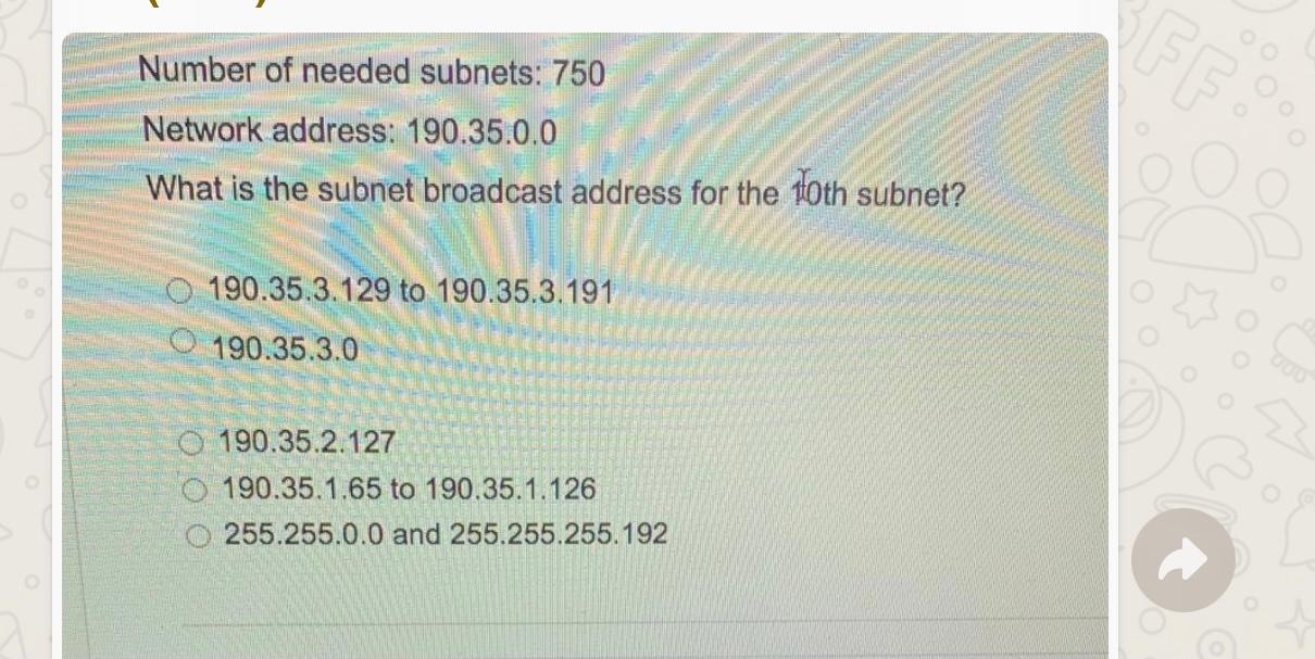 Solved QUESTION 2 Number of needed subnets: 750 Network | Chegg.com