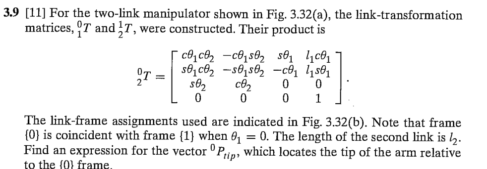 Solved 3.9 [11] For the two-link manipulator shown in Fig. | Chegg.com