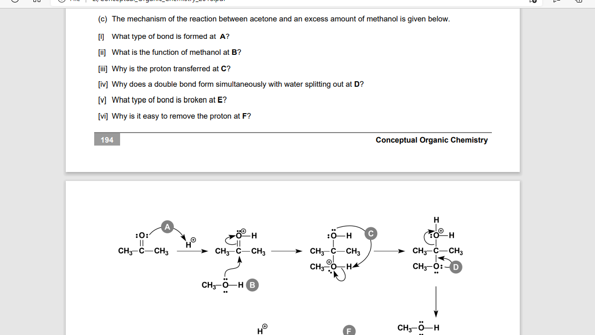 Solved (c) The mechanism of the reaction between acetone and | Chegg.com