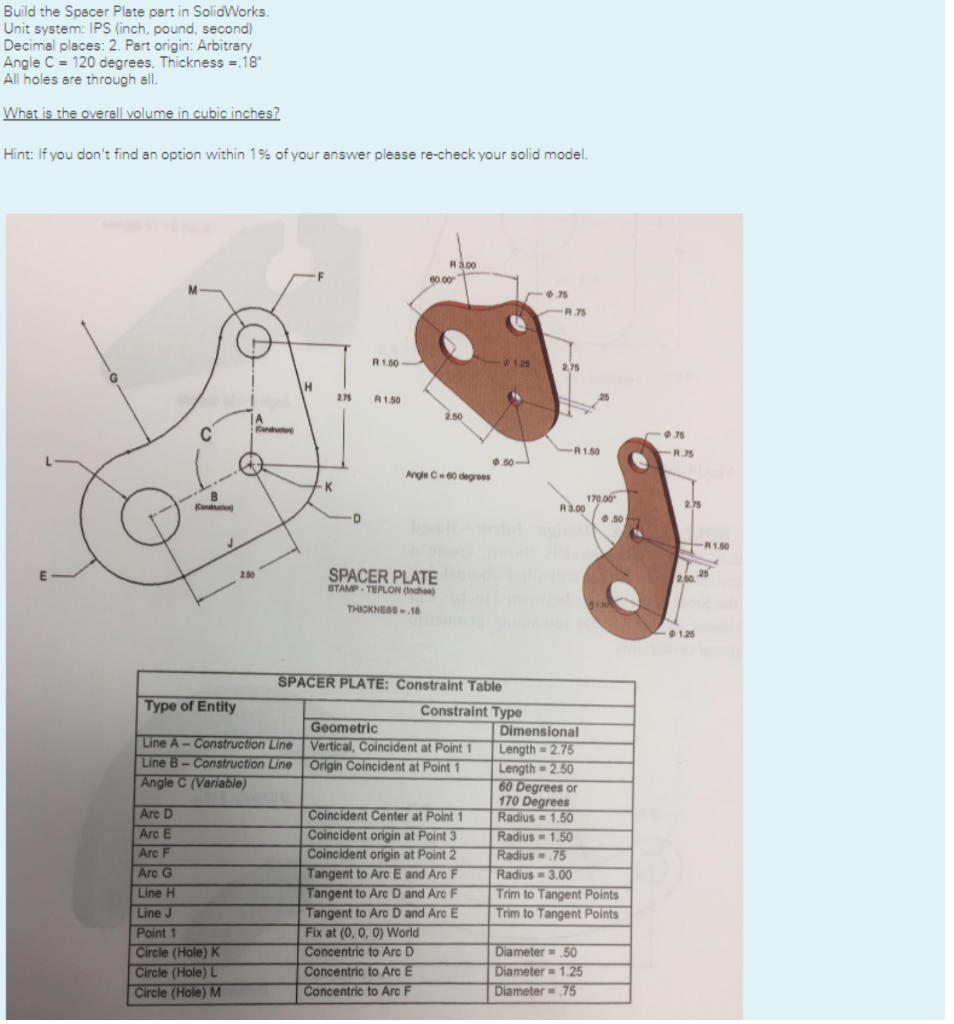 Solved Build the Spacer Plate part in SolidWorks. Unit | Chegg.com