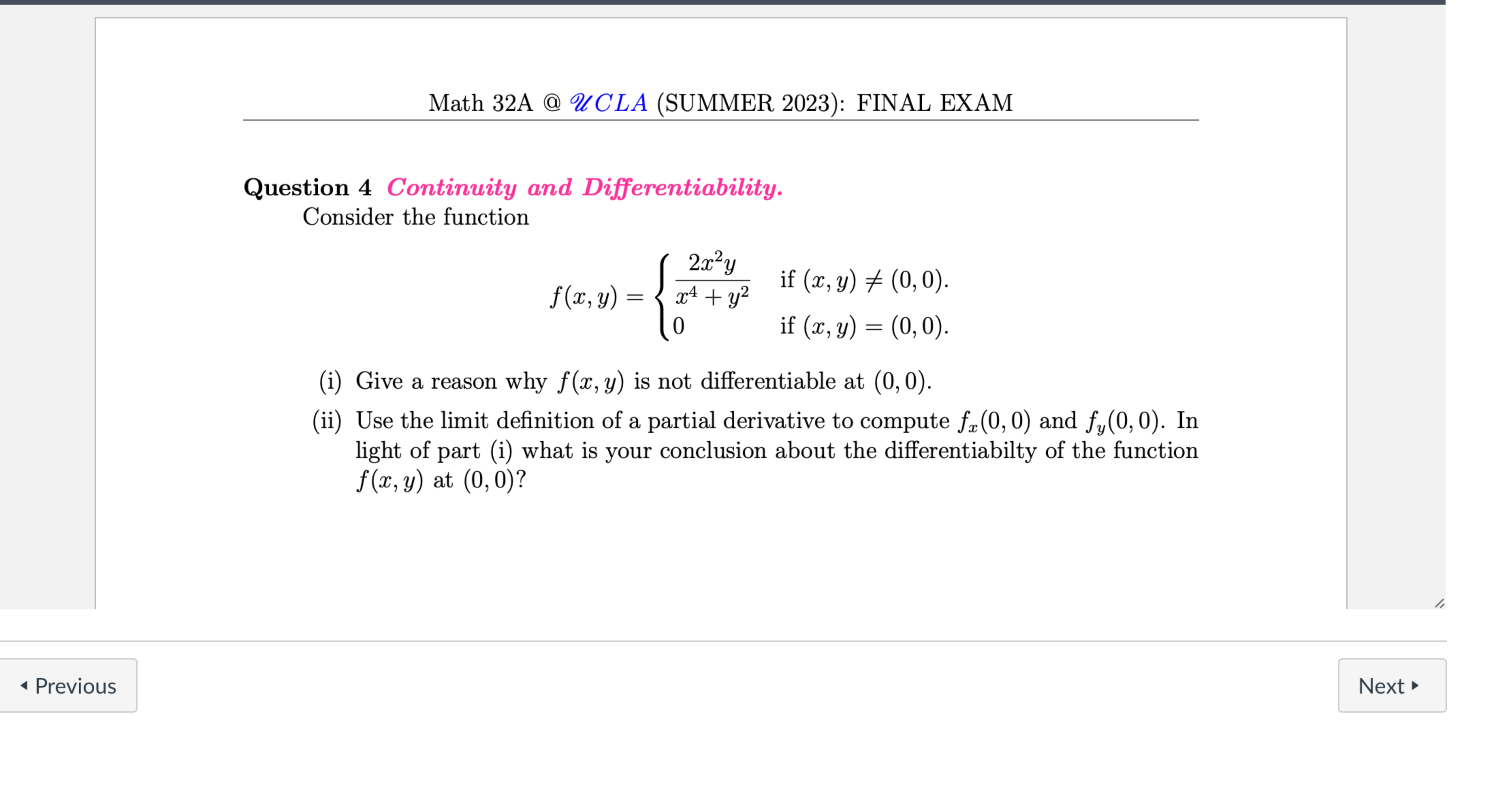 Solved Question 4 ﻿Continuity and Differentiability.Consider | Chegg.com