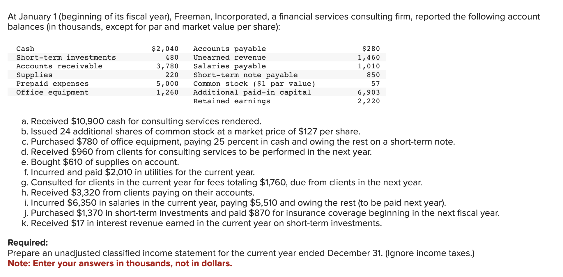 Solved At January 1 (beginning of its fiscal year), Freeman, | Chegg.com