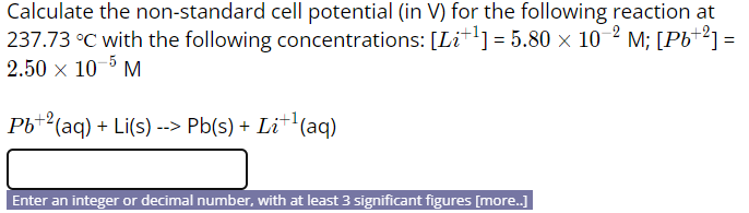 Solved Calculate the non-standard cell potential (in V) for | Chegg.com