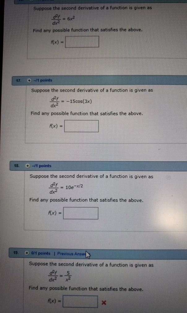 Solved Suppose the second derivative of a function is given | Chegg.com