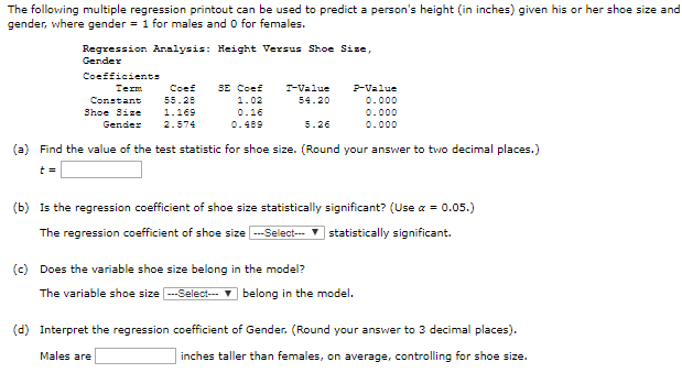 Solved The following multiple regression printout can be | Chegg.com