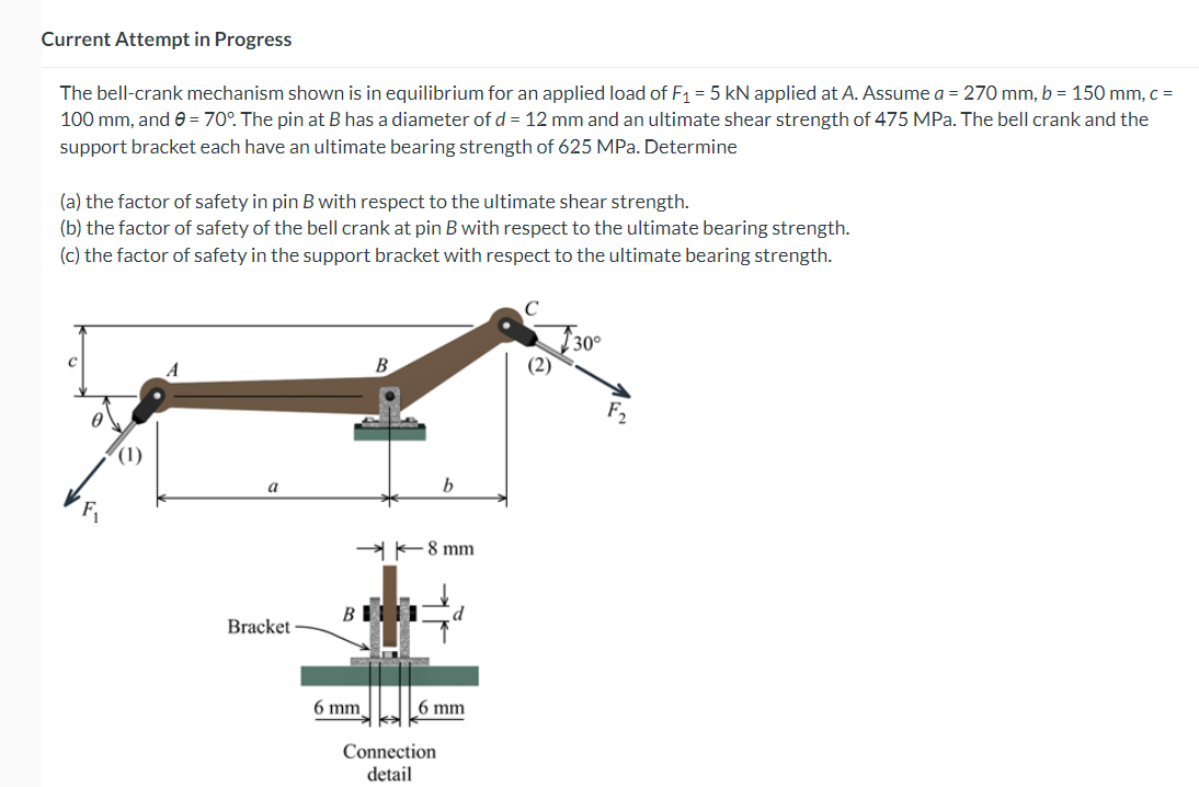 Solved Current Attempt in ﻿ProgressThe bell-crank mechanism | Chegg.com