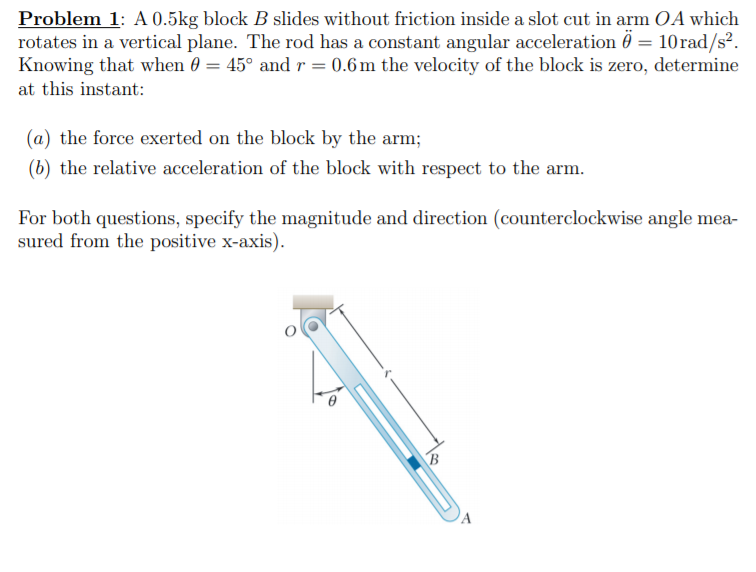 Solved Problem 1: A 0.5kg block B slides without friction | Chegg.com