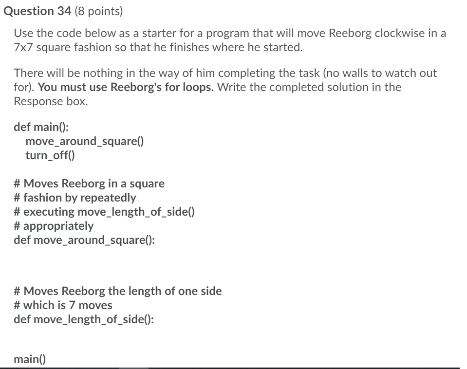 Question 34 (8 points) Use the code below as a | Chegg.com