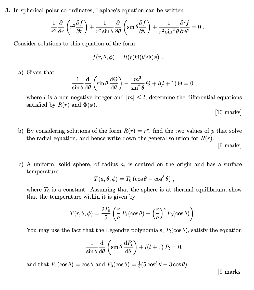 Solved 3. In spherical polar co-ordinates, Laplace's | Chegg.com