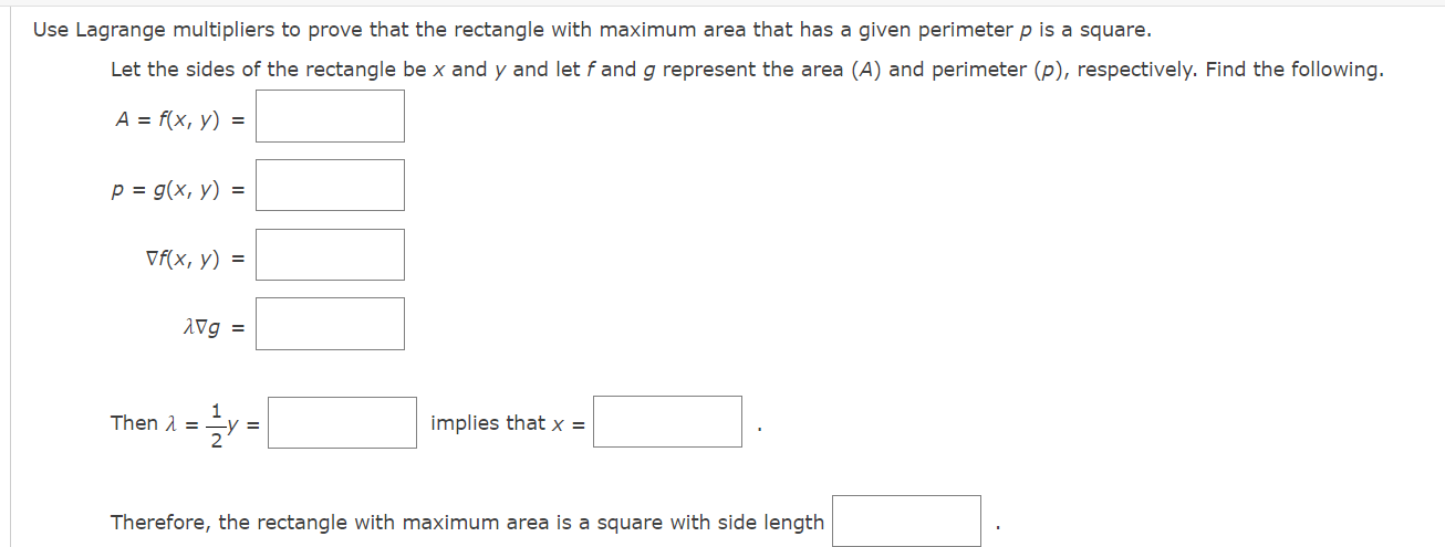 Solved Use Lagrange multipliers to prove that the rectangle | Chegg.com