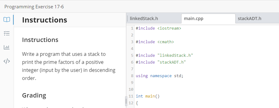 Solved Programming Exercise 17-6 structions linkedStack.h | Chegg.com