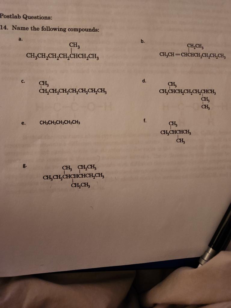 Solved Postlab Questions: 14. Name the following compounds: | Chegg.com