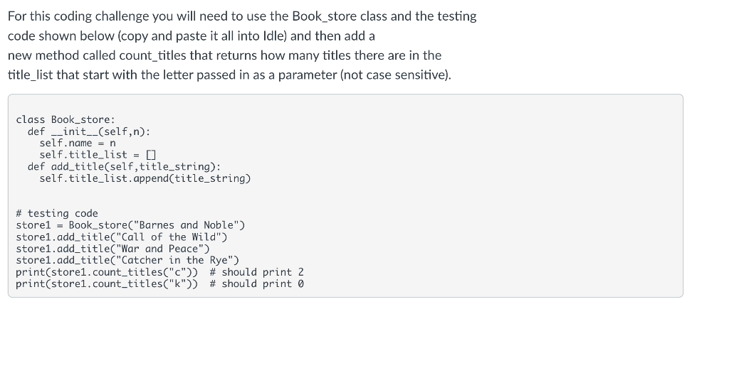 Solved For this coding challenge you will need to use the | Chegg.com