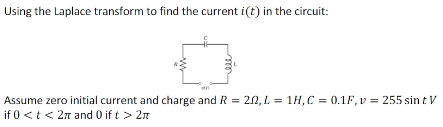 Solved Using the Laplace transform to find the current i(t) | Chegg.com