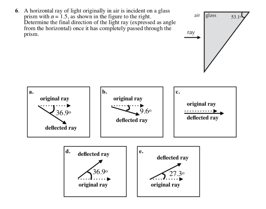 Solved 6. A horizontal ray of light originally in air is | Chegg.com