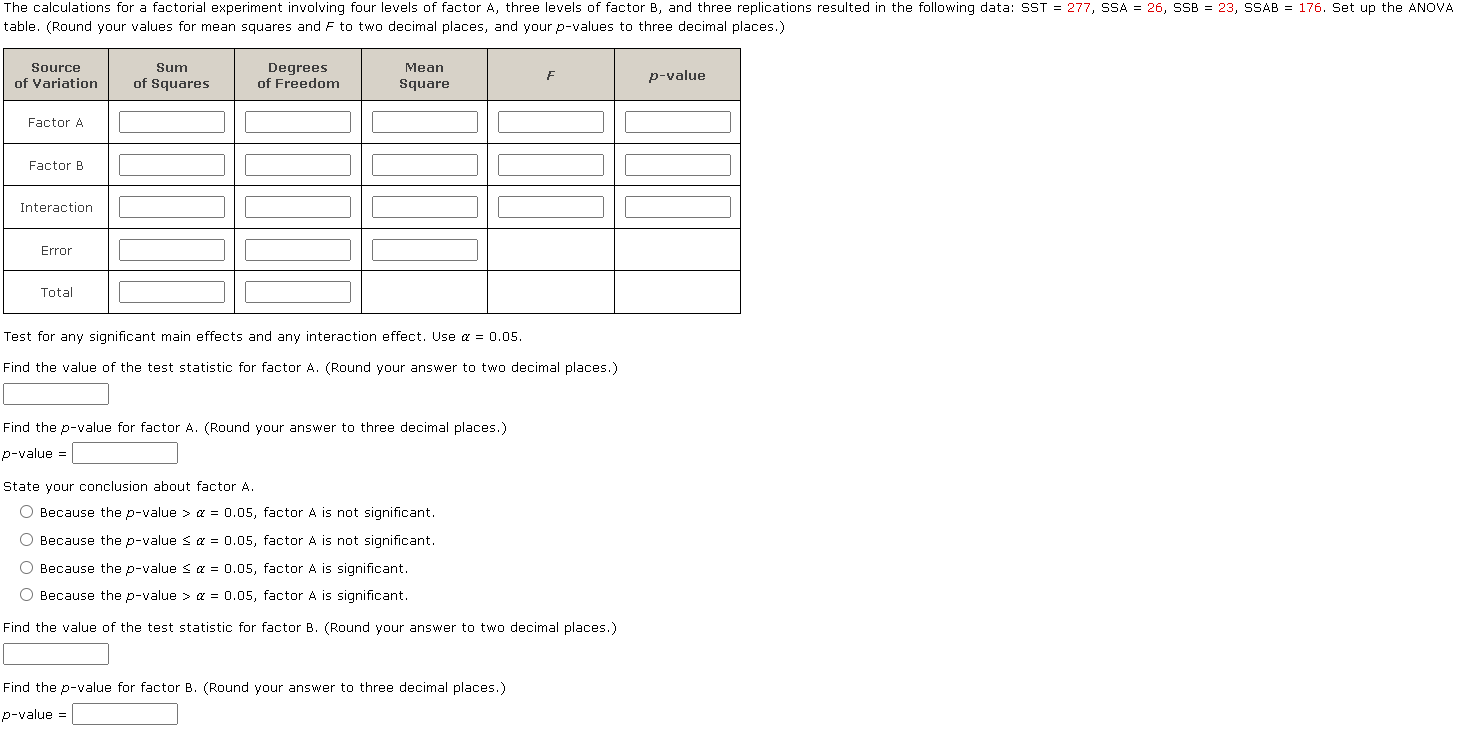 Solved table. (Round your values for mean squares and F to | Chegg.com