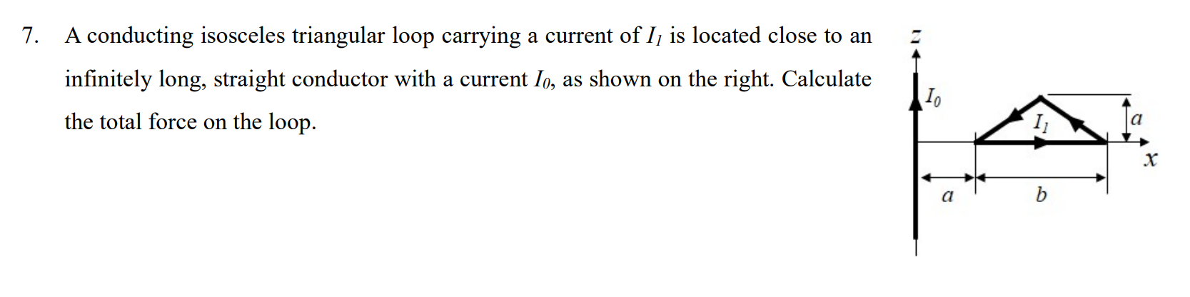 Solved 7. A conducting isosceles triangular loop carrying a | Chegg.com