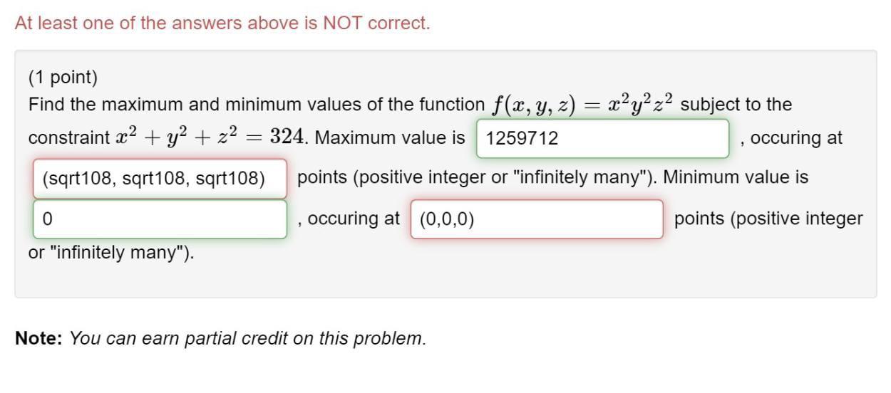 Solved At least one of the answers above is NOT correct. (1 | Chegg.com