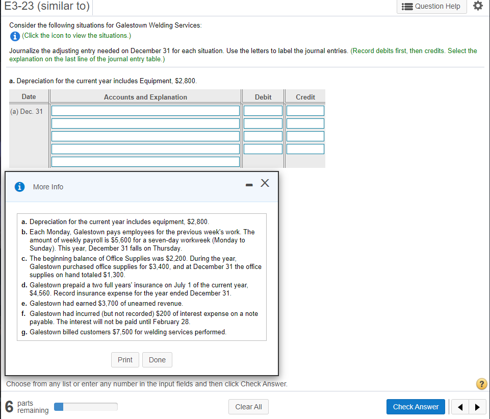 Solved E3-23 (similar to) Question Help Consider the | Chegg.com