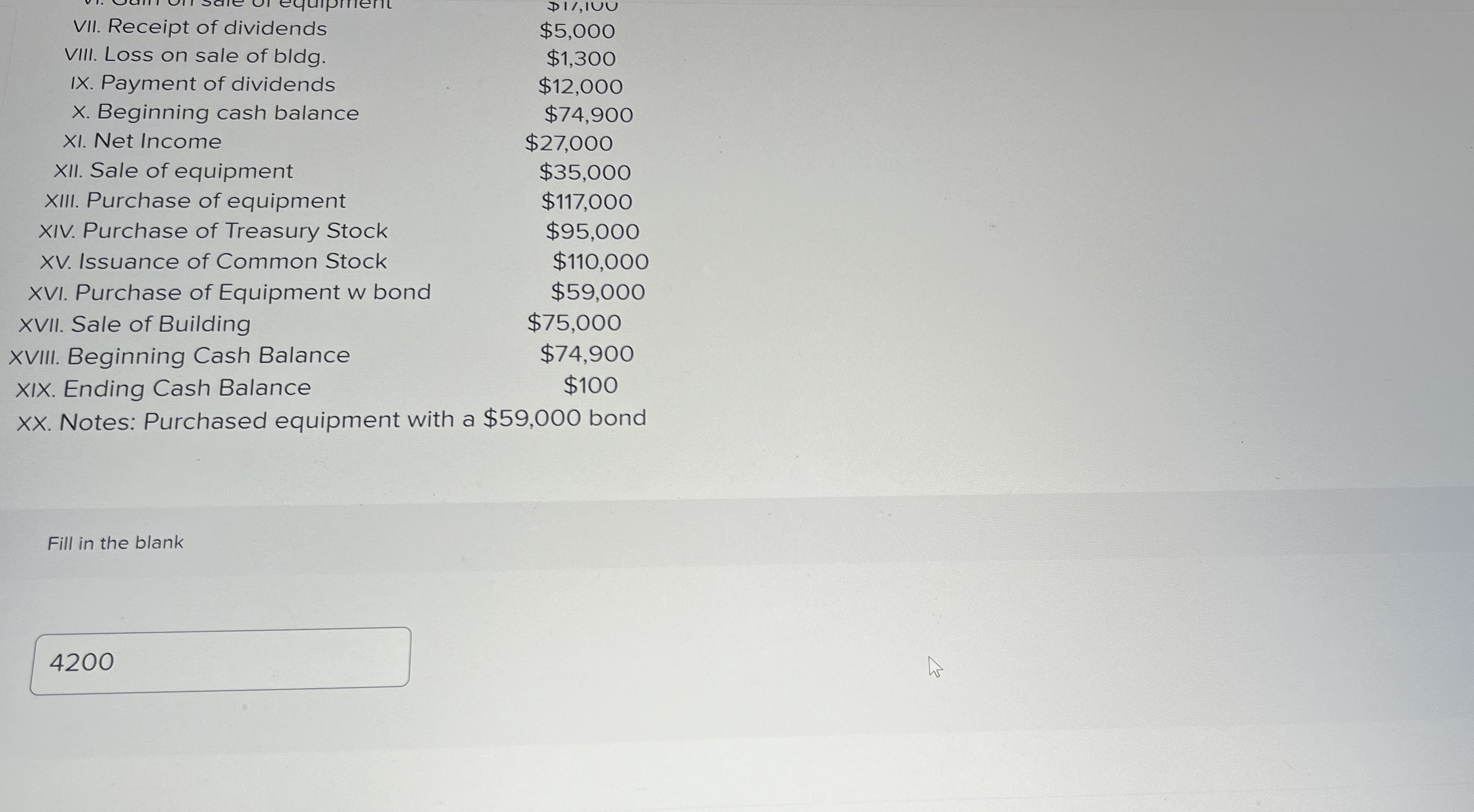 Solved Using the following data, determine Cash Provided | Chegg.com