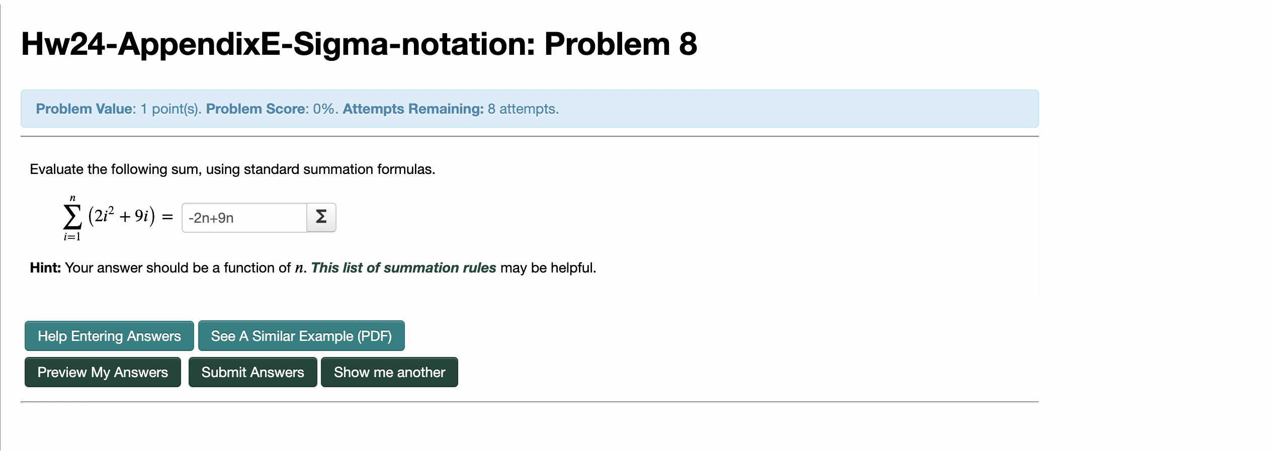 Solved Hw24-AppendixE-Sigma-notation: Problem 8 Problem | Chegg.com