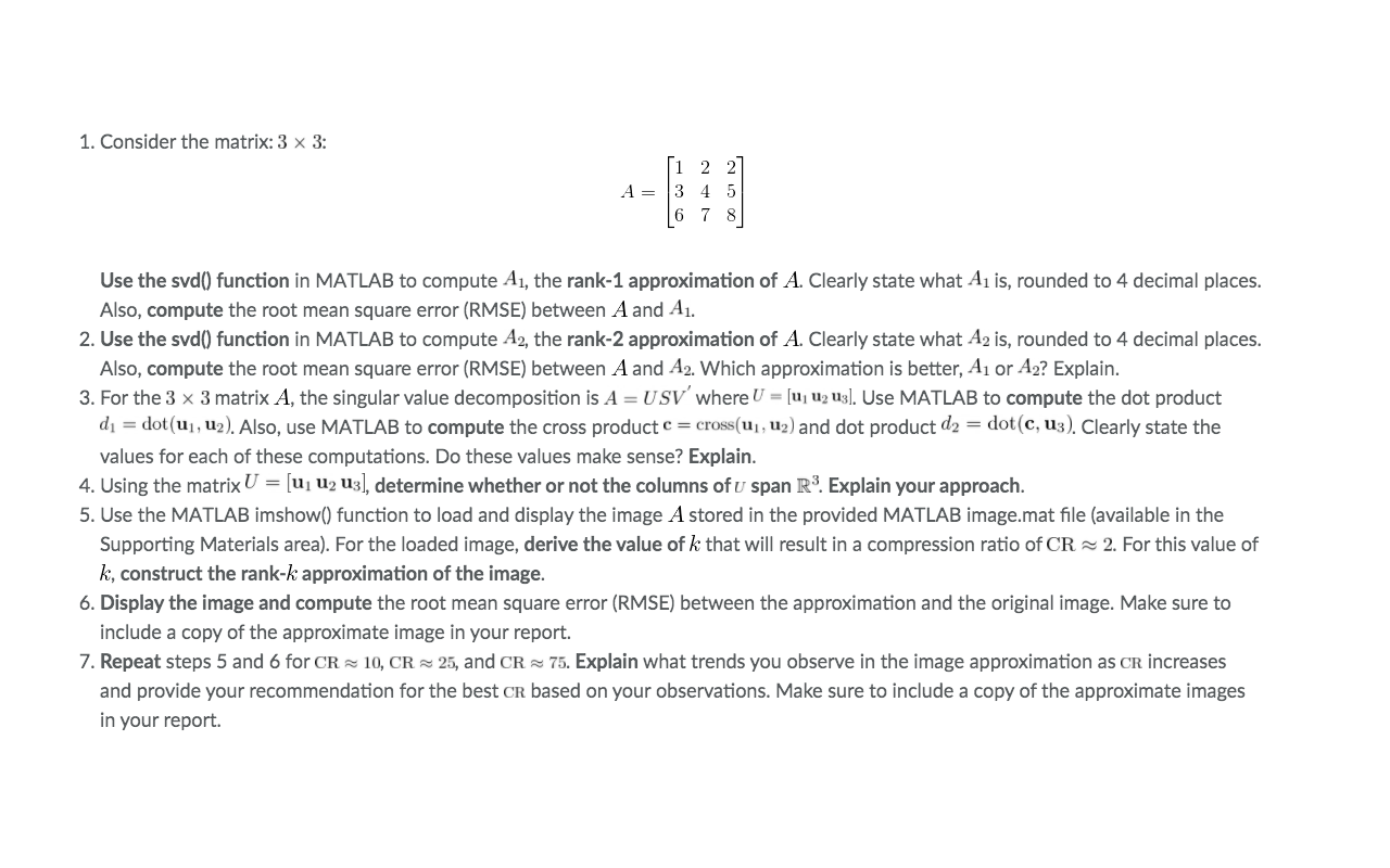 Solved 1 Consider The Matrix 3 X 3 A ſi 2 2 3 4 5 6 7 8