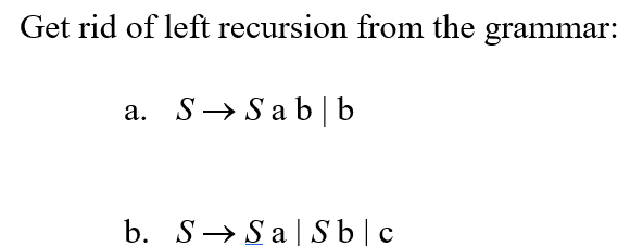 Solved Get rid of left recursion from the grammar: a. Sº Sa | Chegg.com