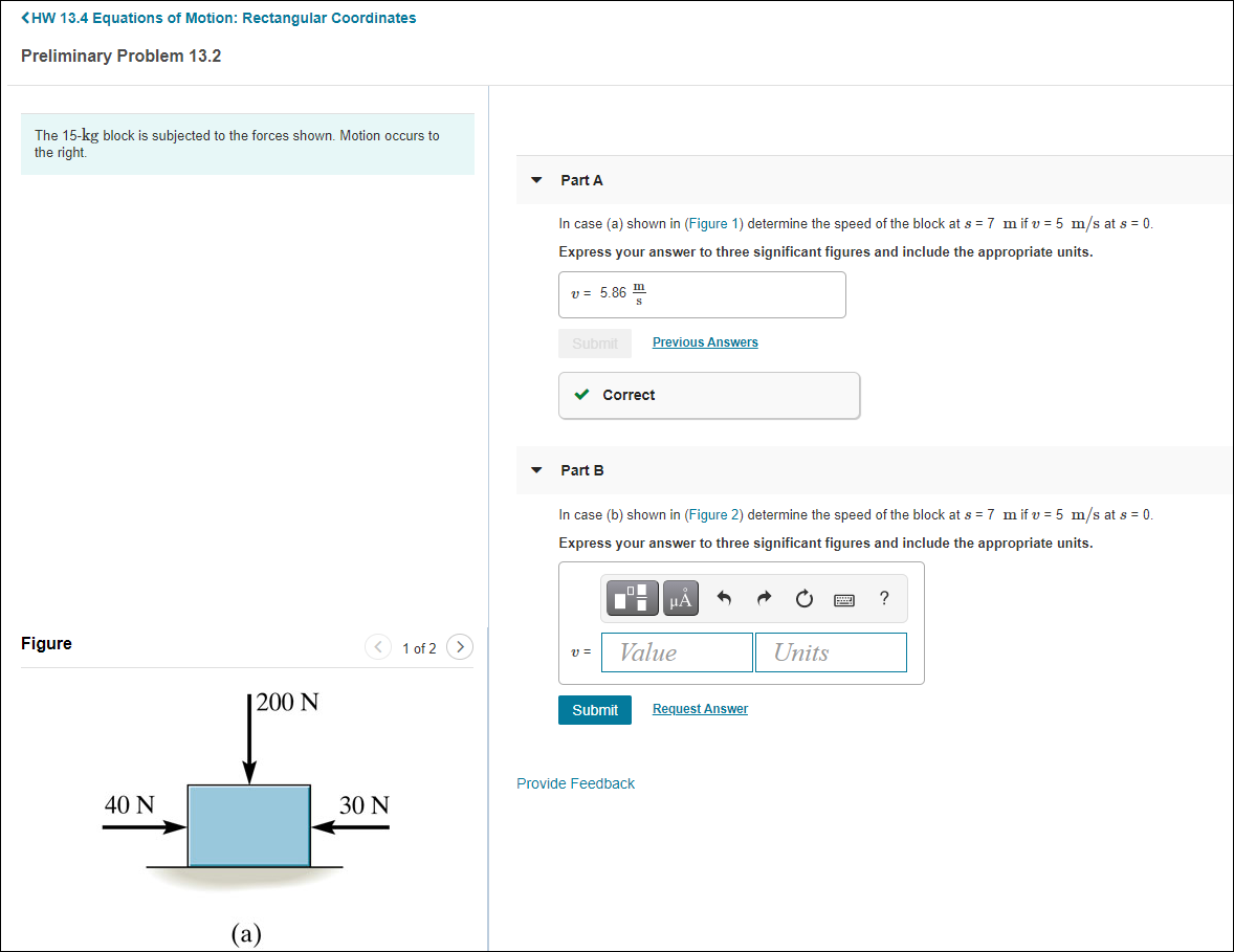 Solved The 15-kg block is subjected to the forces shown. | Chegg.com
