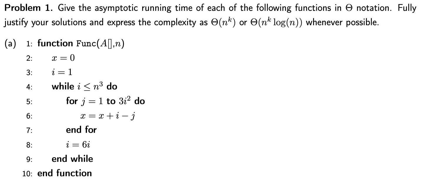 Solved Problem 1 Give The Asymptotic Running Time Of Each 8058