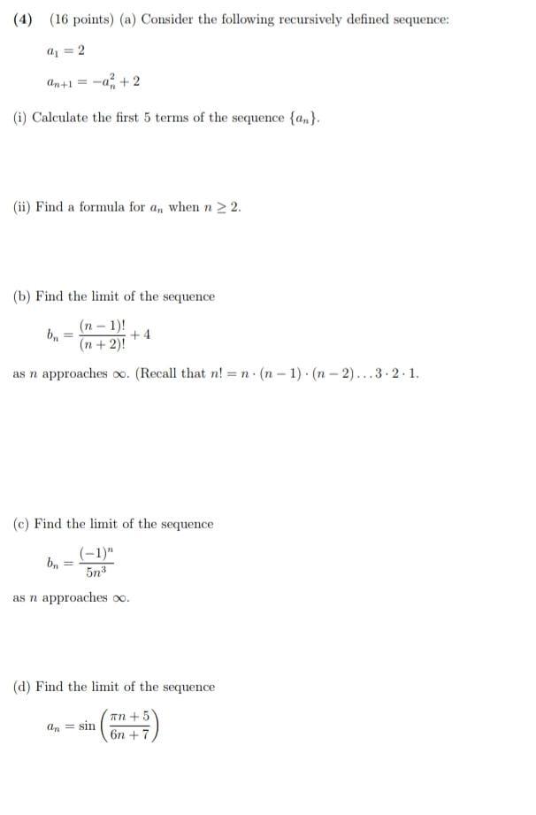 Solved (4) (16 points) (a) Consider the following | Chegg.com