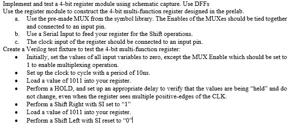 Implement and test a 4-bit register module using | Chegg.com