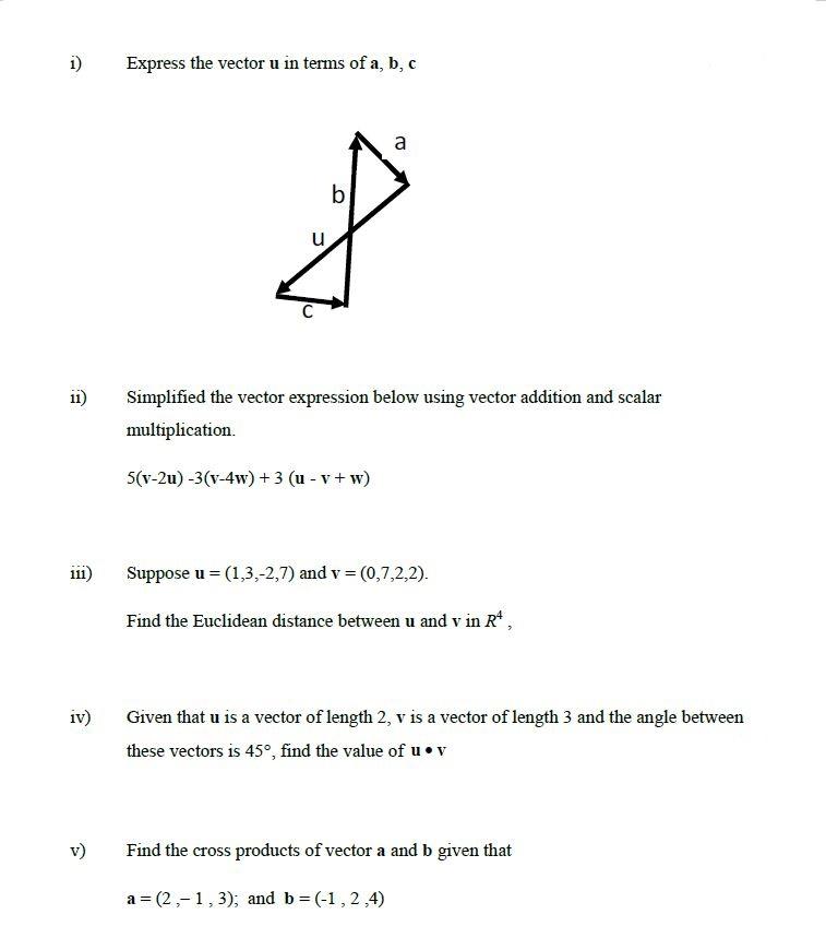 Solved i) Express the vector u in terms of a,b,c ii) | Chegg.com