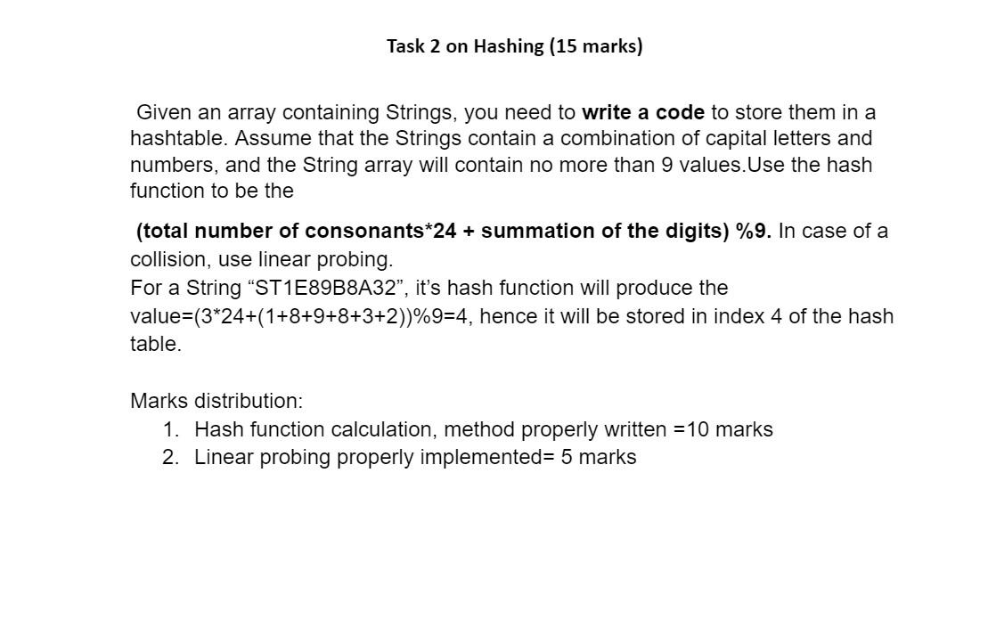 Solved Task 2 on Hashing (15 marks) Given an array | Chegg.com