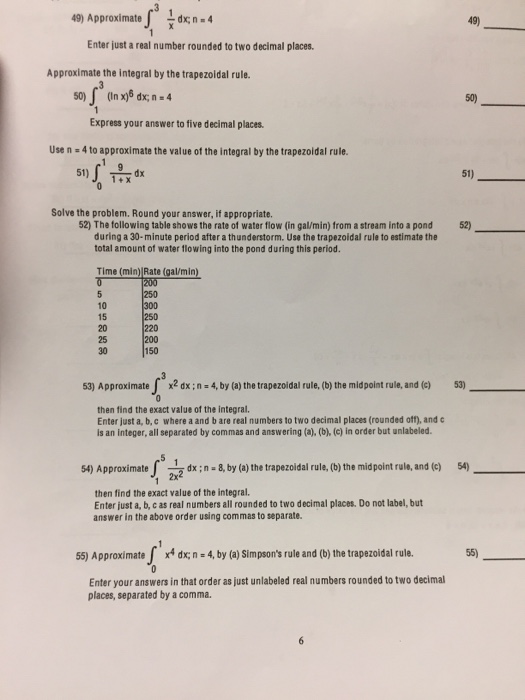 Solved 49) Approximate| 49) dx; n = 4 Enter just a real | Chegg.com