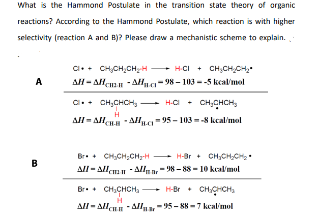 Solved What is the Hammond Postulate in the transition state | Chegg.com