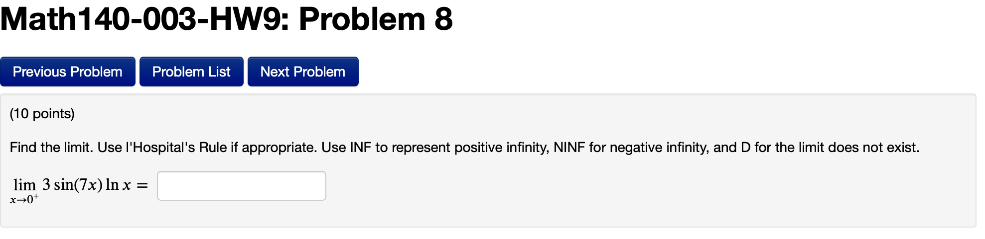 Solved Math140-003-HW9: Problem 8 Previous Problem Problem | Chegg.com