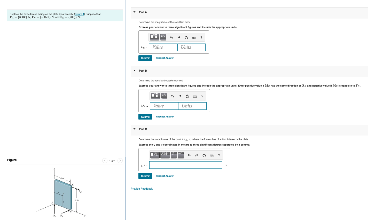 Solved Replace the three forces acting on the plate by a | Chegg.com
