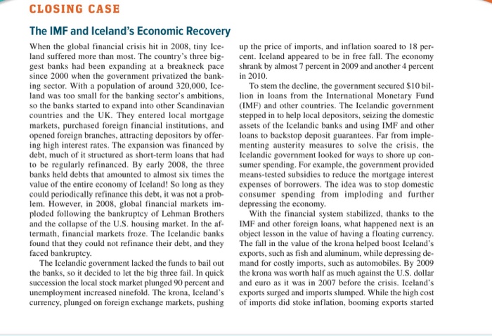 Solved CLOSING CASE The IMF and Iceland's Economic Recovery | Chegg.com