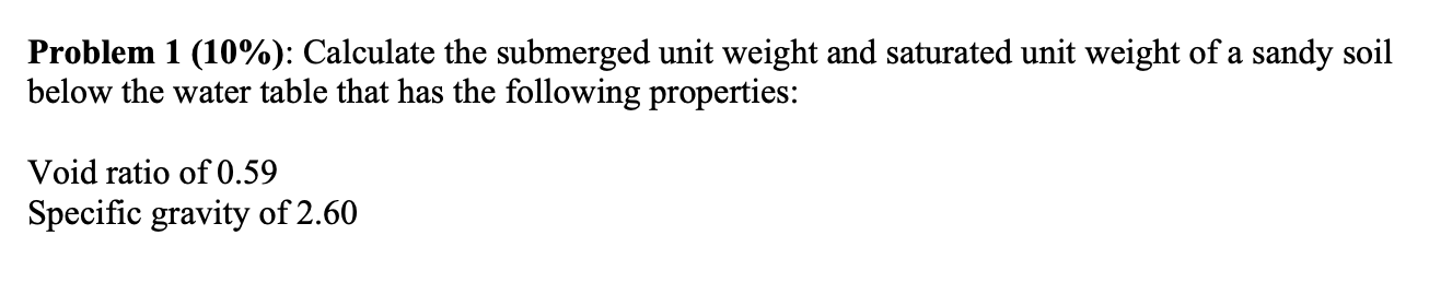 Solved Problem 1 (10%): Calculate the submerged unit weight | Chegg.com