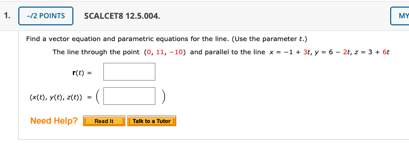 Solved -/2 POINTS SCALCET8 12.5.004. MY Find a vector | Chegg.com