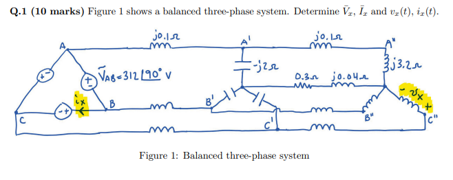 Solved Q.1 (10 marks) Figure 1 shows a balanced three-phase | Chegg.com