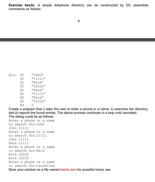 Exercise bex3c: A simple telephone directory can be | Chegg.com