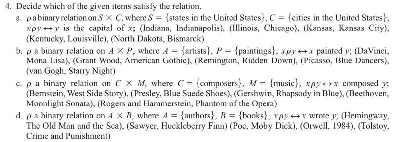 Solved 4 Decide Which Of The Given Items Satisfy The 0242