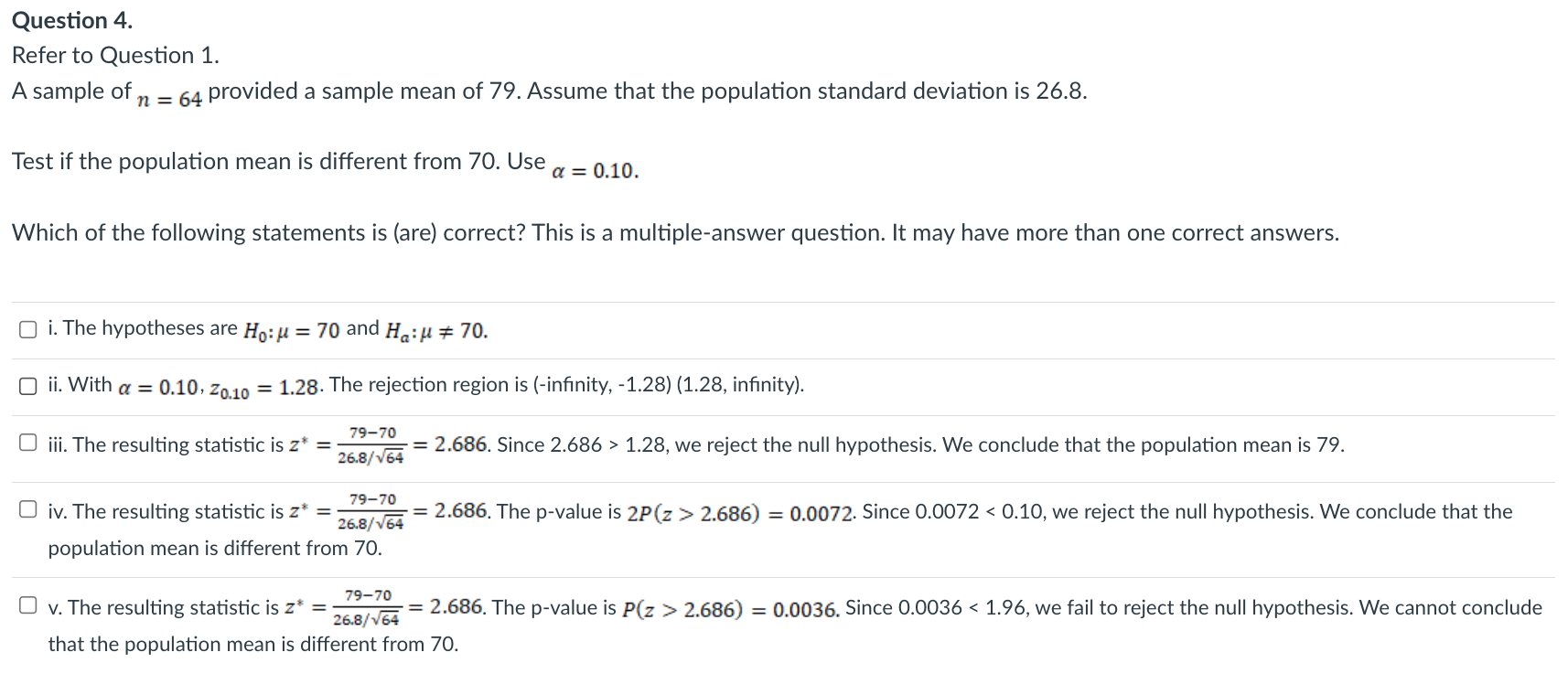 Solved Question 4.Refer to Question 1.A sample of n=64 | Chegg.com