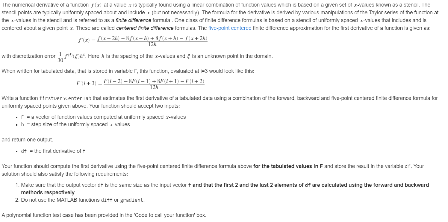 Solved The numerical derivative of a function f(x) at a | Chegg.com