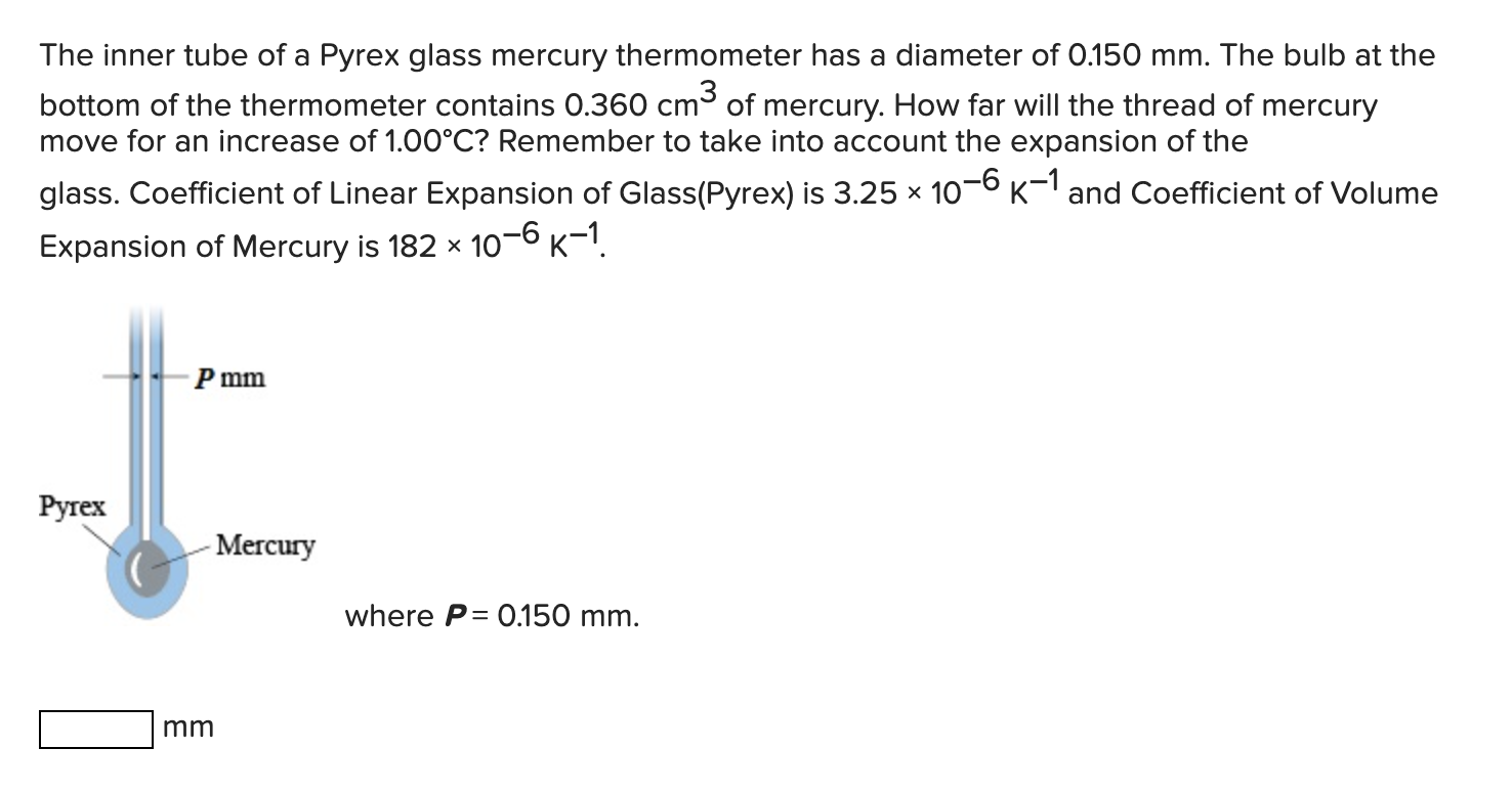Solved The inner tube of a Pyrex glass mercury thermometer | Chegg.com