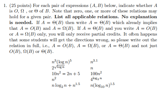 Solved (25 ﻿points) ﻿For each pair of expressions (A,B) | Chegg.com
