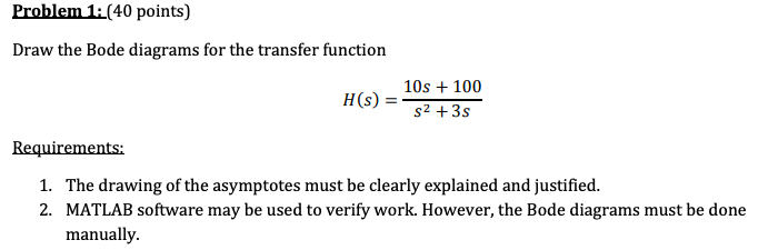 Solved Problem 1: (40 points) Draw the Bode diagrams for the | Chegg.com