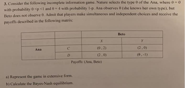 Solved 3. Consider the following incomplete information | Chegg.com